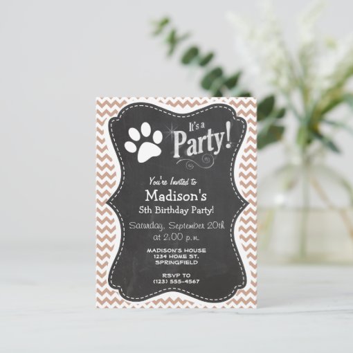 Paw Print; Brown Chevron Invitation Postcard | Zazzle