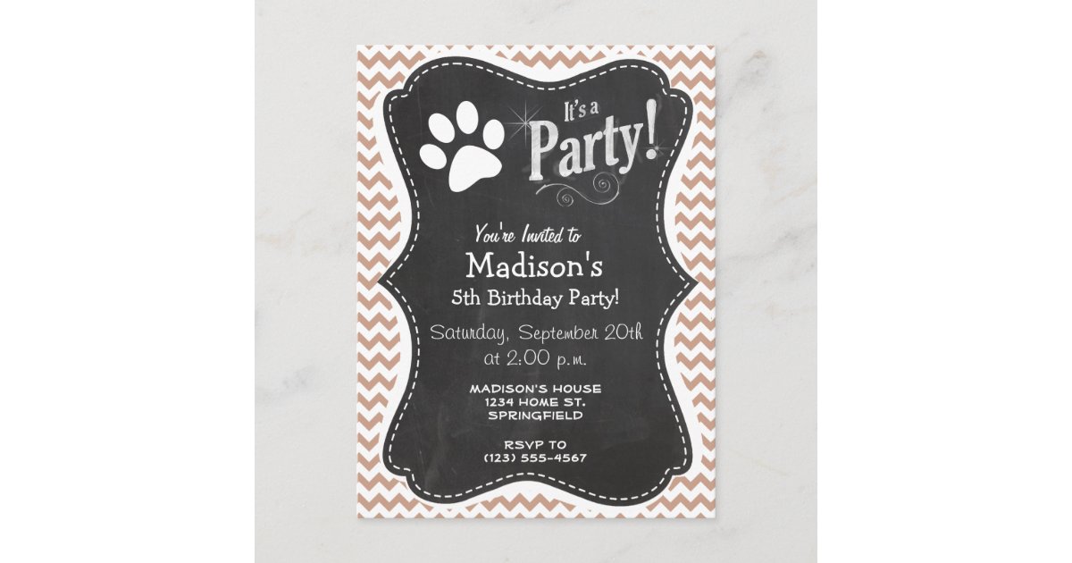 Paw Print; Brown Chevron Invitation Postcard | Zazzle