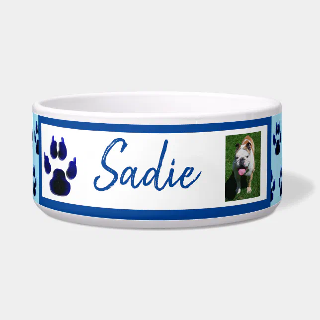 Paw Print. Dog's name and photo Custom Bowl | Zazzle