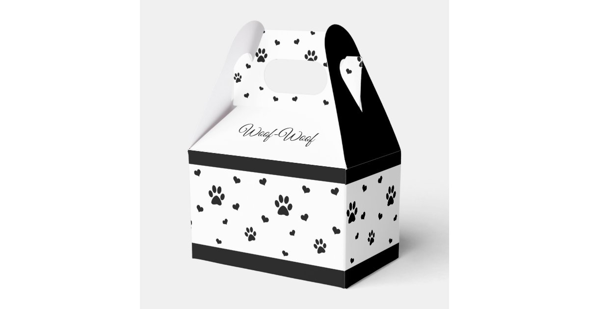 Paw Print Favor Box Black and White Dog Favor Box | Zazzle
