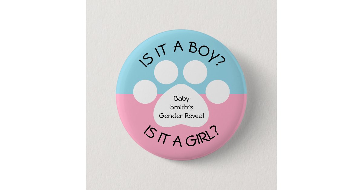 Paw Print Gender Reveal Button | Zazzle