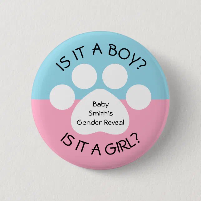 Paw Print Gender Reveal Button | Zazzle
