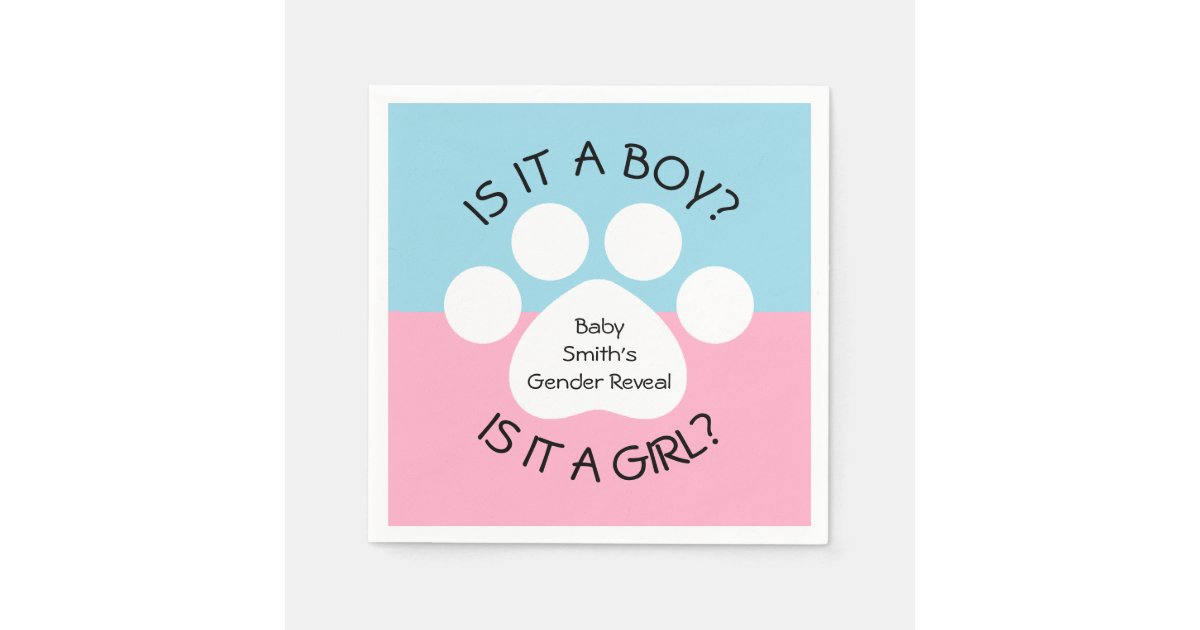 Paw Print Gender Reveal Napkins | Zazzle