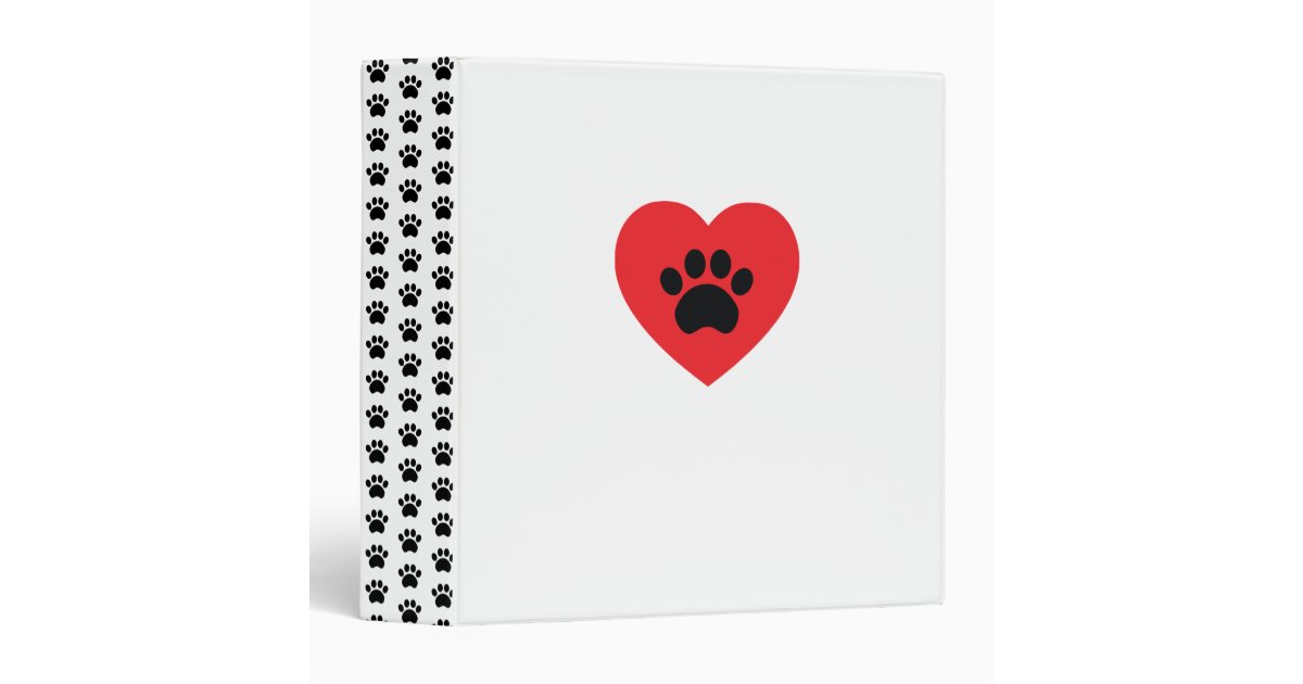 Paw Print Heart 3 Ring Binder | Zazzle.com