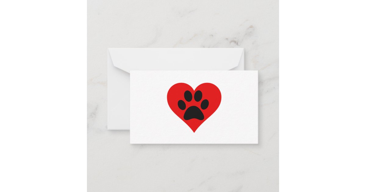 PAW PRINT HEART NOTE CARD | Zazzle