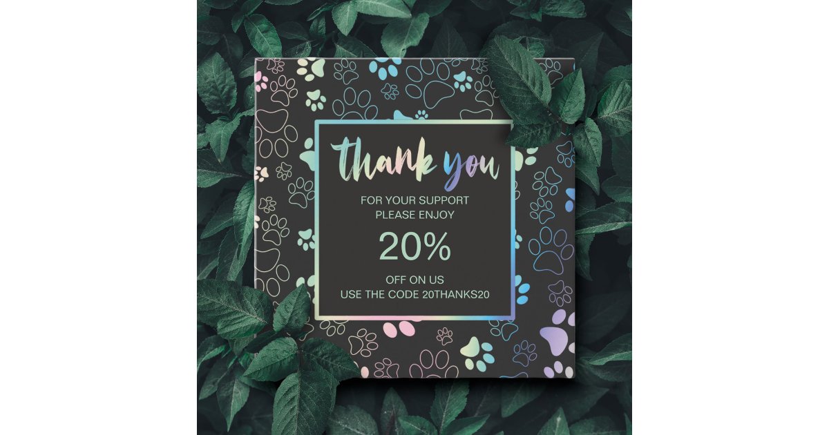 Paw Print Holographic Thank you Discount Cards | Zazzle