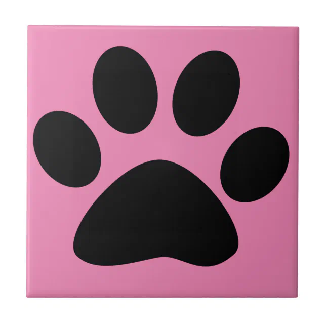 Paw Print Large Pattern Black Pink Cute Stylish Ceramic Tile | Zazzle