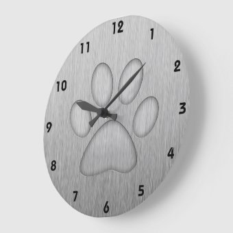 Paw Print; Metal-look Large Clock | Zazzle