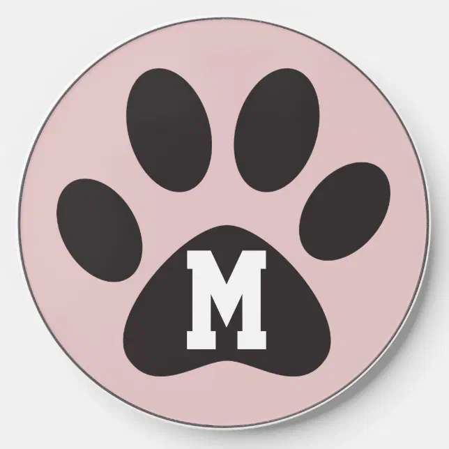 Paw Print Monogram Blush Pink Wireless Charger | Zazzle