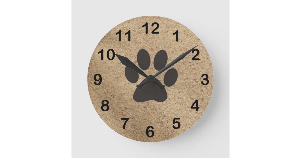 Paw Print on Sand Art Clock | Zazzle