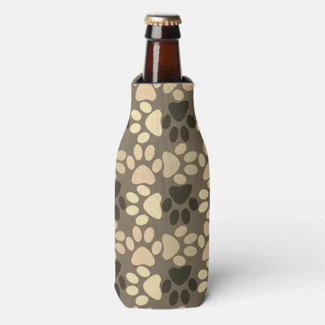 Paw Print Pattern Brown Bottle Cooler | Zazzle