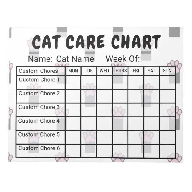 Paw Print Pattern Cat Care Chore Chart Notepad | Zazzle