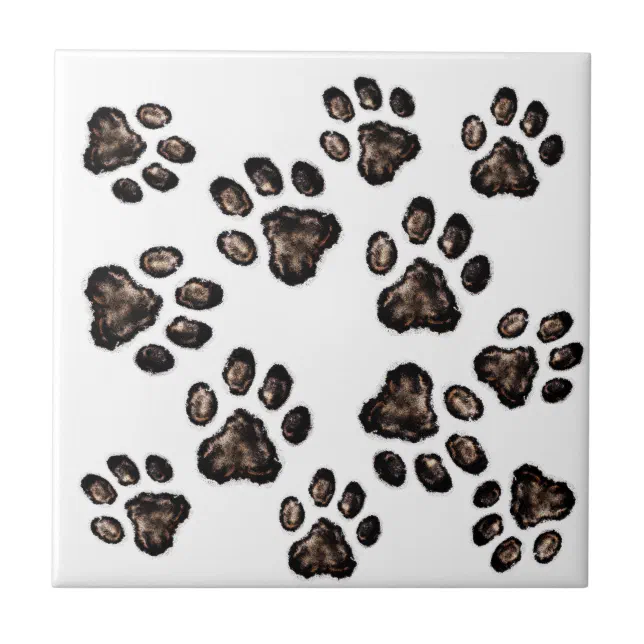 Paw Print Pattern Design Brown Ceramic Tile | Zazzle
