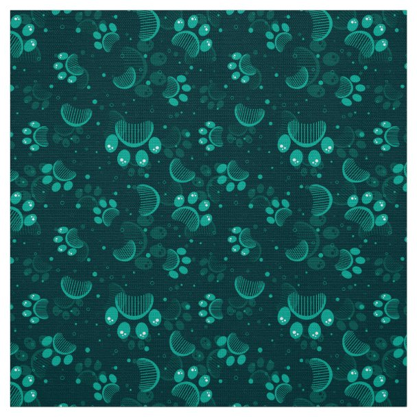 Green Paw Print Pattern Fabric | Zazzle