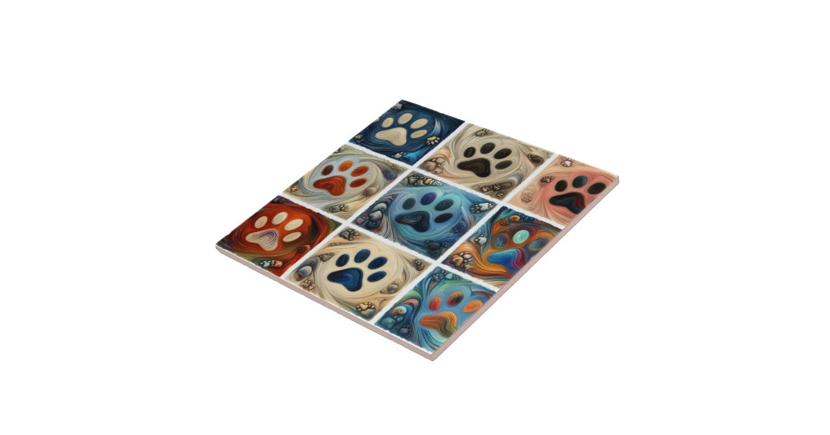Paw print surrounded different colored canine dog ceramic tile | Zazzle
