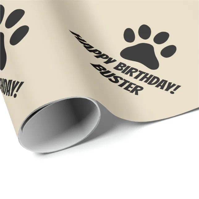 Paw print wrapping paper with name for pet animal | Zazzle