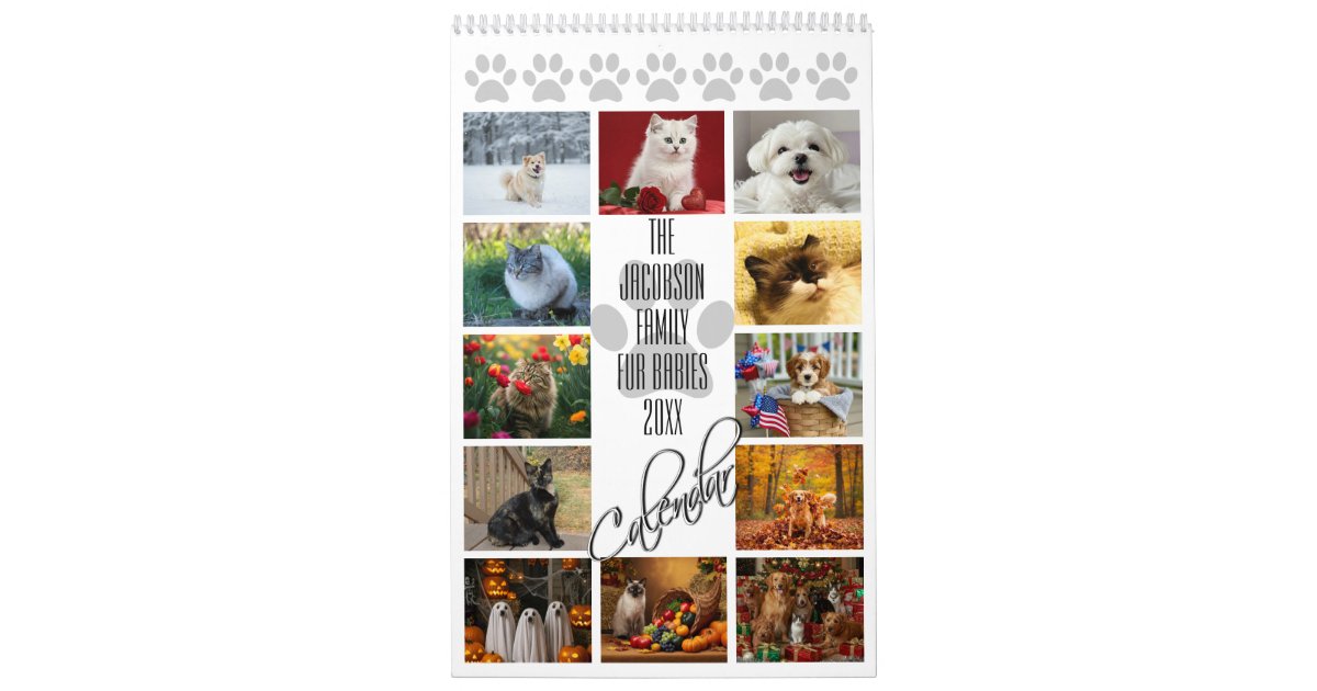 Paw Prints 12 Month Your Family Pet Photos Calendar | Zazzle