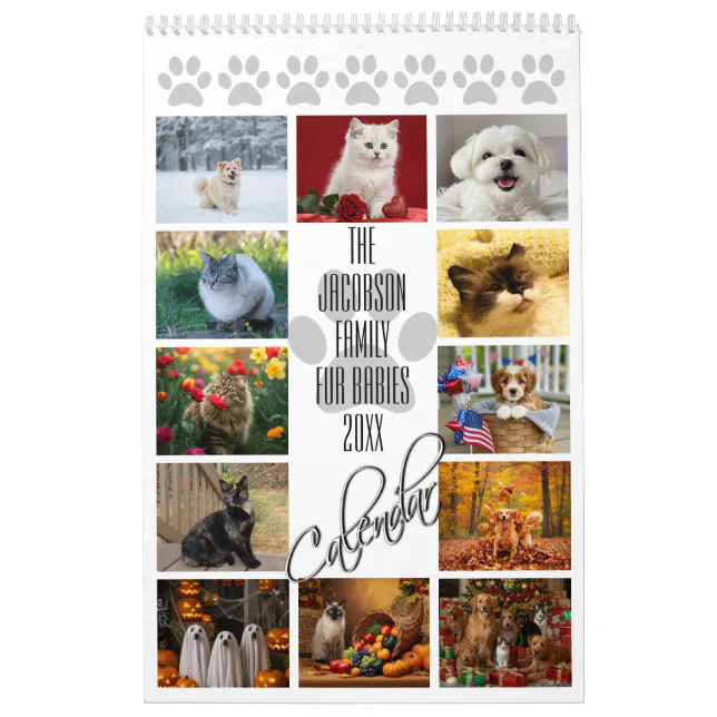 Paw Prints 12 Month Your Family Pet Photos Calendar | Zazzle