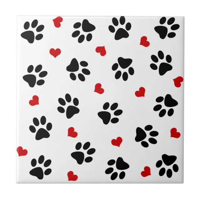 Paw Prints and Hearts Ceramic Tile | Zazzle
