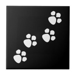 Paw Prints Black White Ceramic Tile | Zazzle