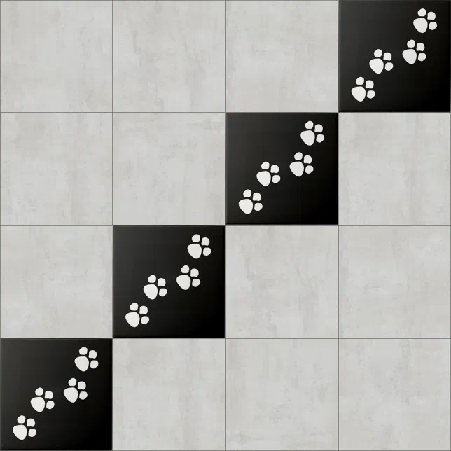Paw Prints Black White Ceramic Tile | Zazzle