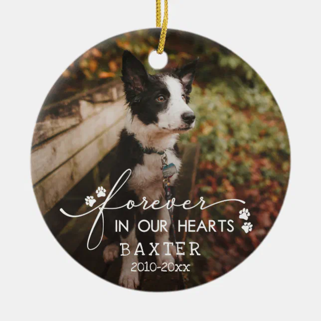 Paw Prints Forever In Our Hearts Pet Photo Ceramic Ornament | Zazzle