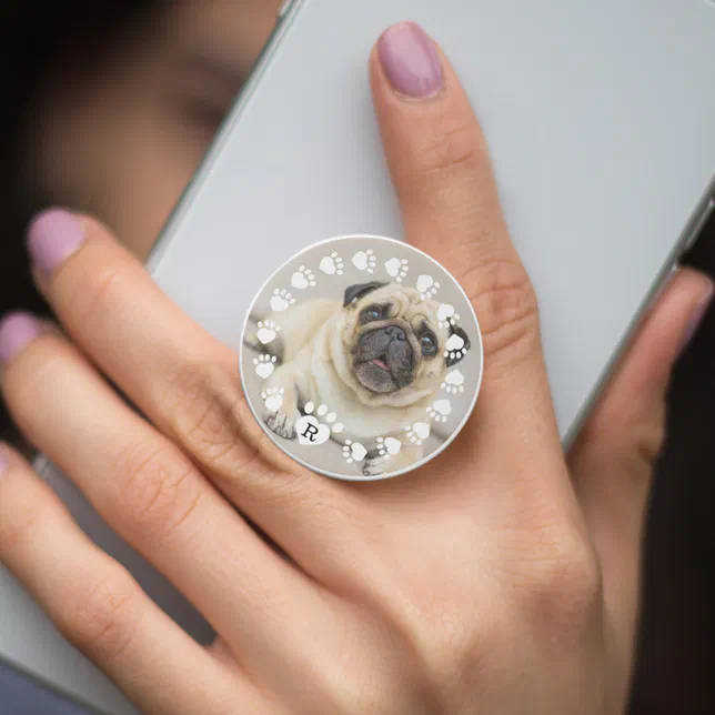 Paw Prints Monogram Custom Personalized Dog Photo PopSocket | Zazzle