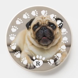 Paw Prints Monogram Custom Personalized Dog Photo PopSocket | Zazzle