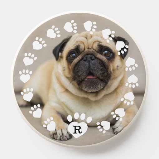 Paw Prints Monogram Custom Personalized Dog Photo PopSocket | Zazzle