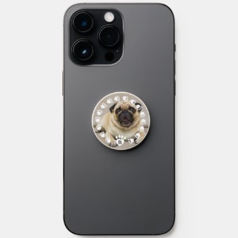 Paw Prints Monogram Custom Personalized Dog Photo PopSocket | Zazzle