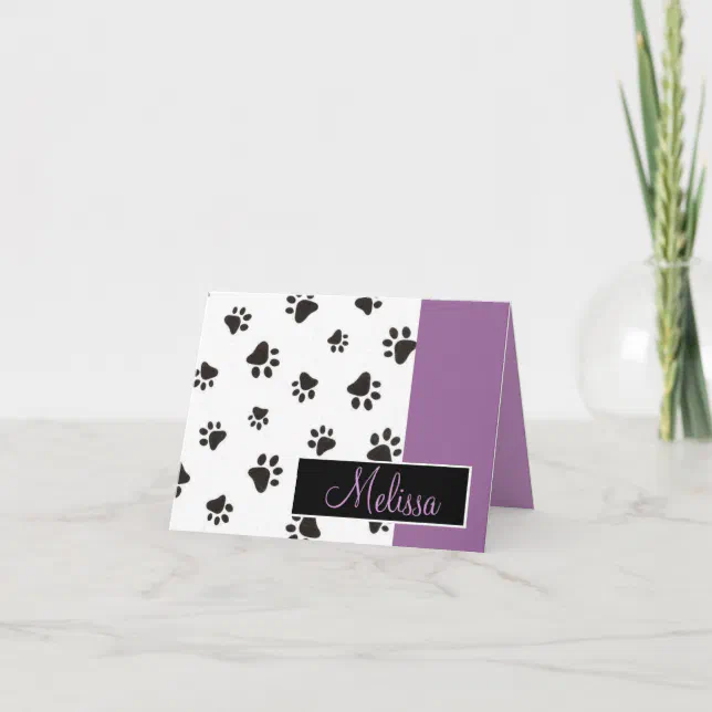 Paw Prints Note Card with Name | Zazzle