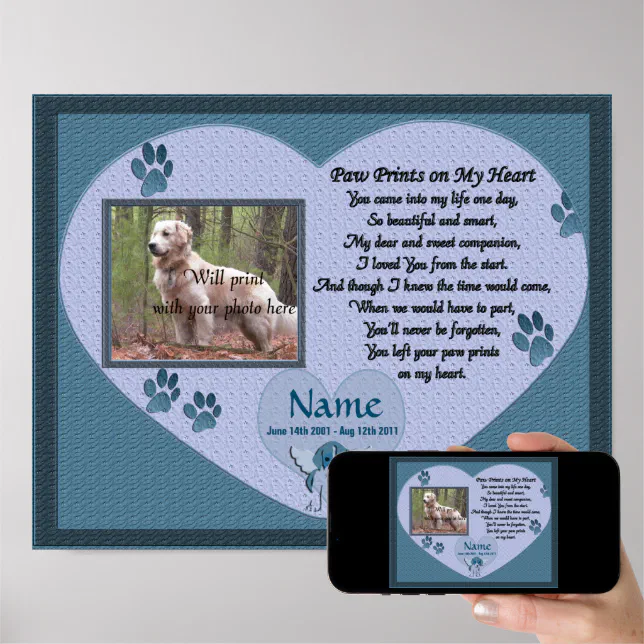 Paw Prints on My Heart - Blue Dog Memorial | Zazzle