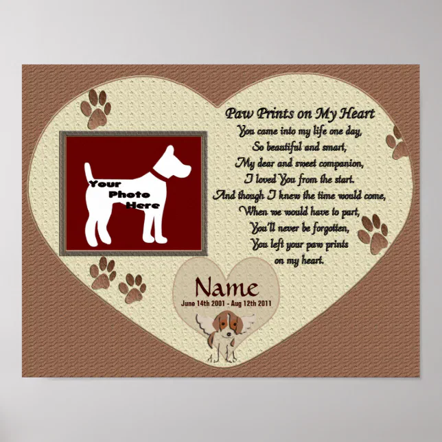 Paw Prints on My Heart - Dog Memorial | Zazzle