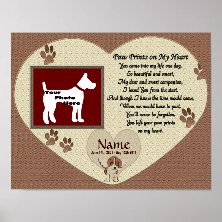Paw Prints on My Heart - Dog Memorial | Zazzle