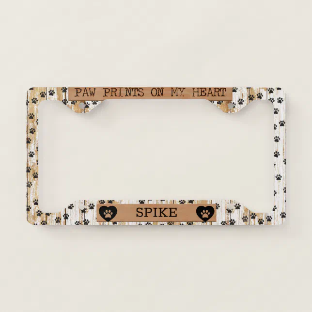Paw Prints On My Heart License Plate Frame | Zazzle