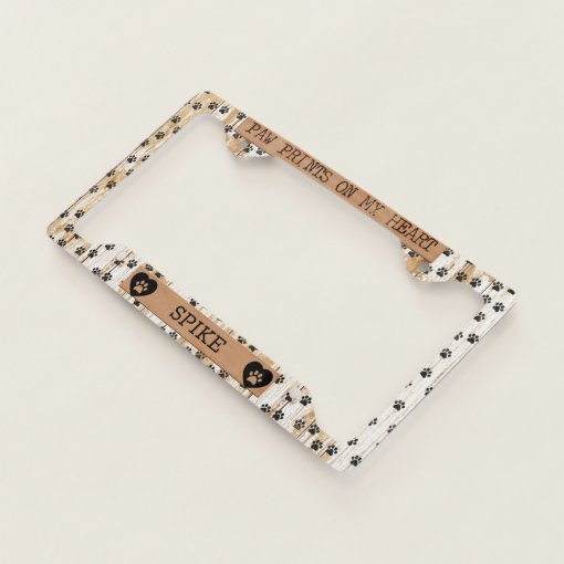 Paw Prints On My Heart License Plate Frame | Zazzle