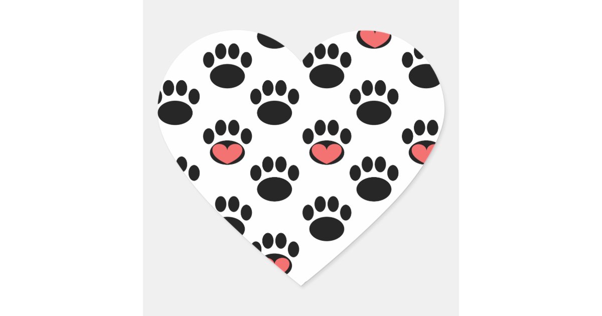 Paw Prints with Hearts Heart Sticker | Zazzle