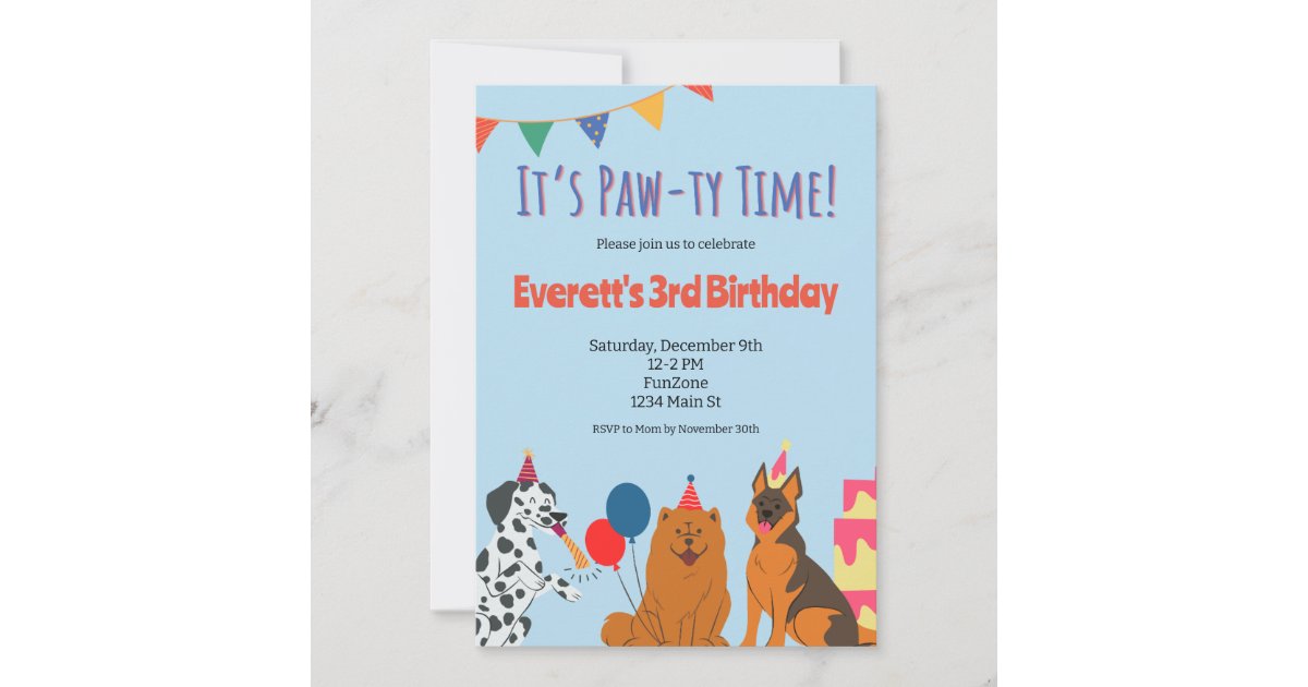 Paw-ty Time Birthday Invitation | Zazzle