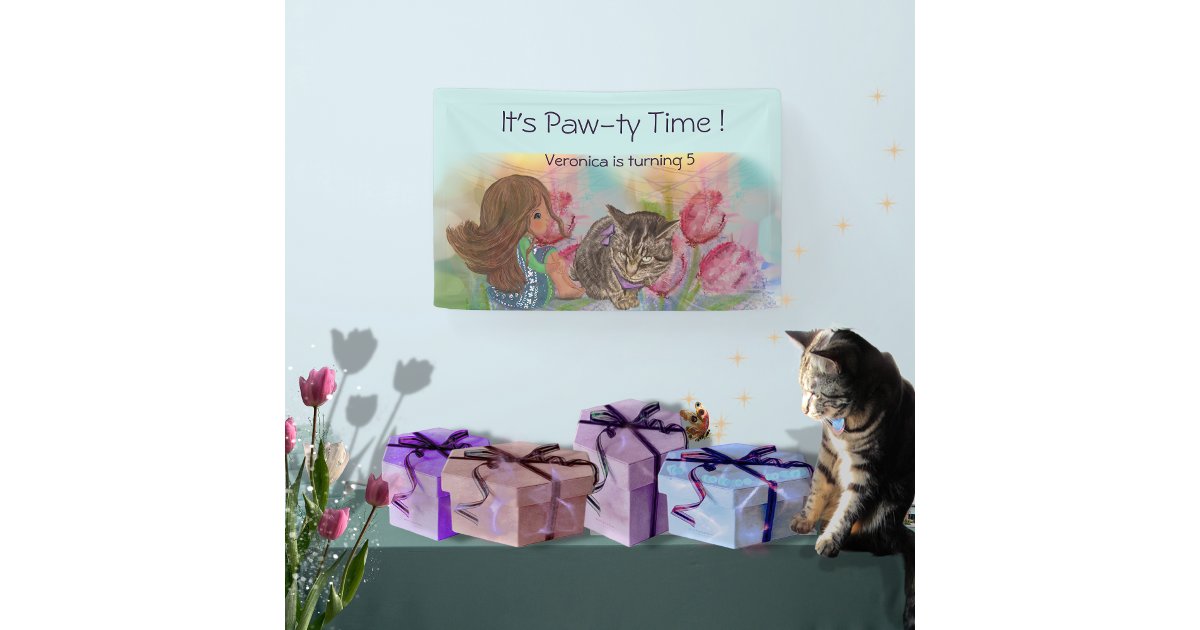 Paw-ty time Birthday welcome banner | Zazzle