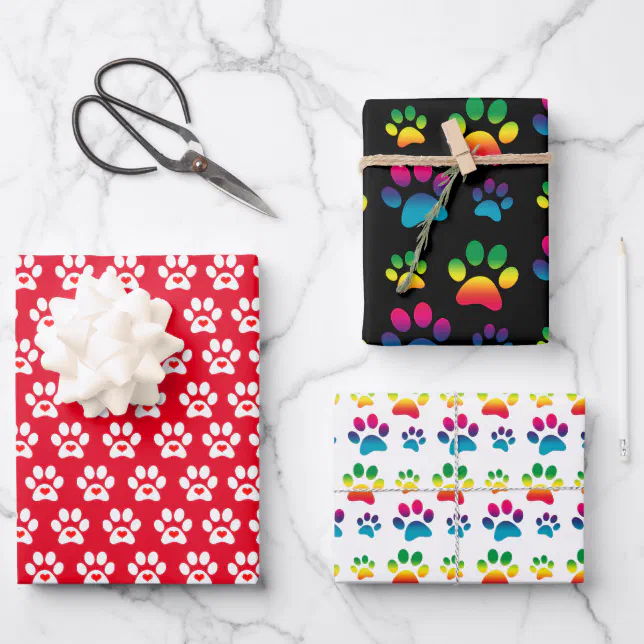 Pawprint Dog Wrapping Paper Flat Sheet Set of 3 | Zazzle