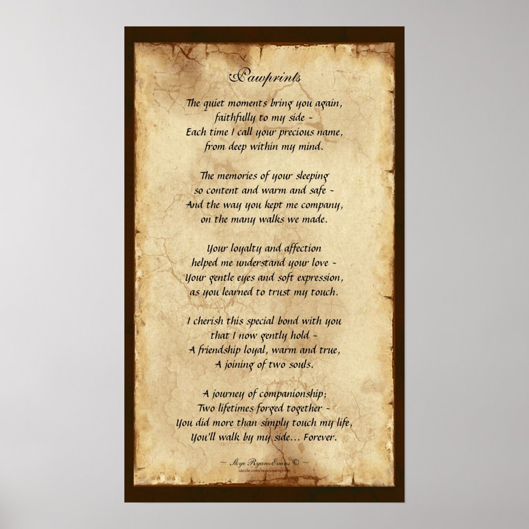 "Pawprints" Pet Memorial Poetry Poster | Zazzle