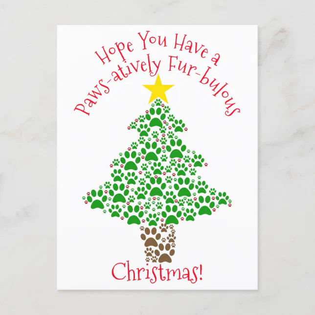 Paws-atively Fur-bulous Christmas Paw Prints Photo Holiday Postcard ...