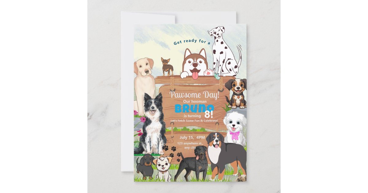 pawsome party pet themed dog invitation | Zazzle