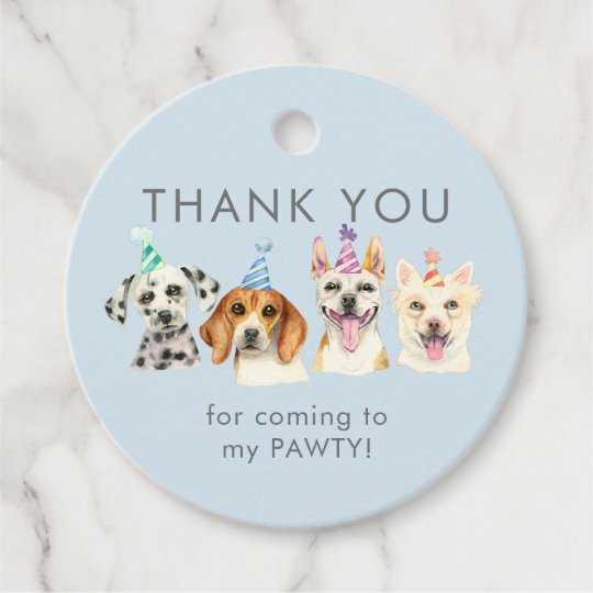 Pawty Dogs Watercolor Birthday Favor Tags | Zazzle.com
