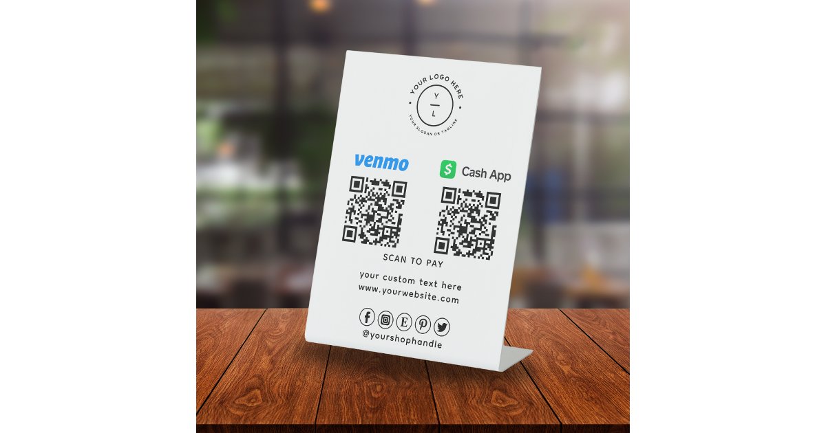Payment Two QR Codes | Scan to Pay | Company Logo Pedestal Sign | Zazzle