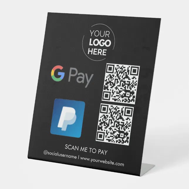 Paypal G Pay QR Code Payment | Scan to Pay Black Pedestal Sign | Zazzle