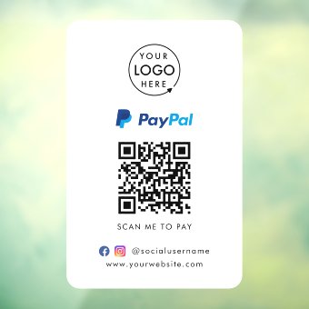 Paypal QR Code Payment | Scan to Pay Business Logo Window Cling | Zazzle