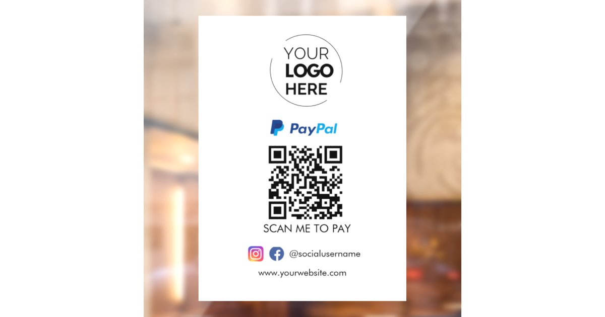 Paypal QR Code Payment | Scan to Pay Business Logo Window Cling | Zazzle