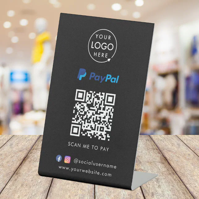 Paypal QR Code Payment | Scan to Pay Logo Black Pedestal Sign | Zazzle