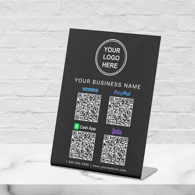Paypal Venmo CashApp Zelle QR Code Logo Black Pedestal Sign | Zazzle